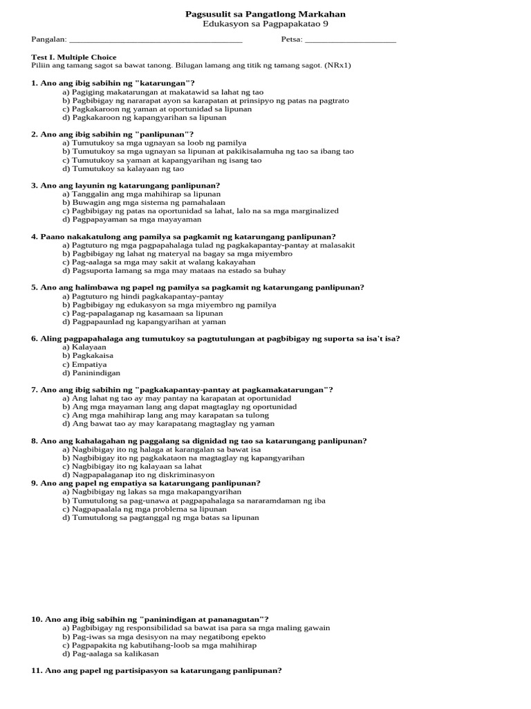 Exam in Q3 ESP | PDF