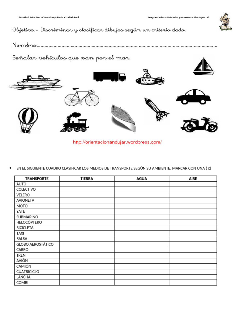 Actividad Sobre Medios de Transporte. | PDF