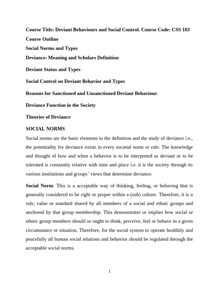 Deviance and Social Control | PDF | Deviance (Sociology) | Behavioural ...