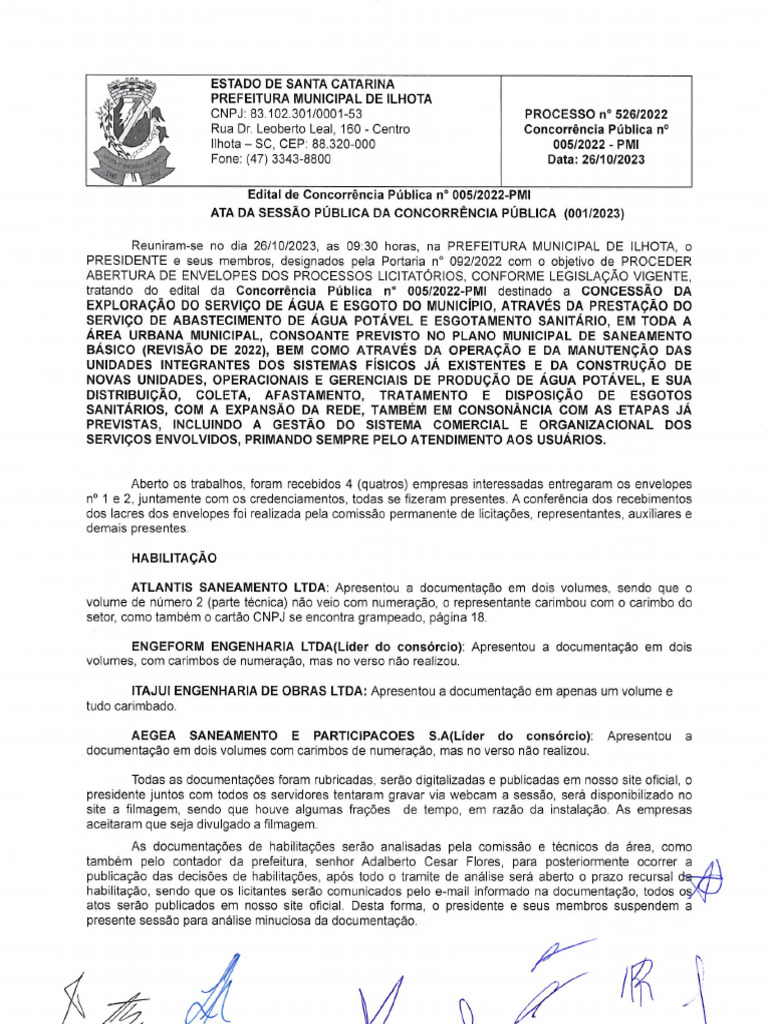 Ata de Sessao 2022 CP 005 Pmi Concessao Da Agua 001 | PDF