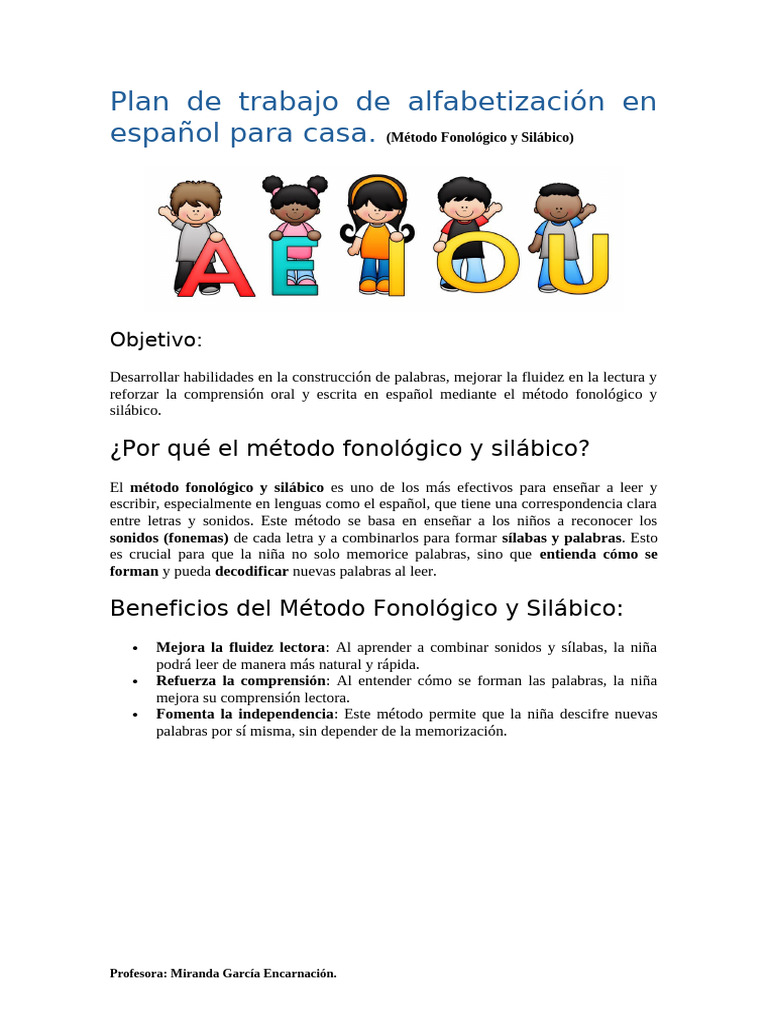 Plan de Alfabetización Temprana en Español | PDF | Sílaba | Fonología