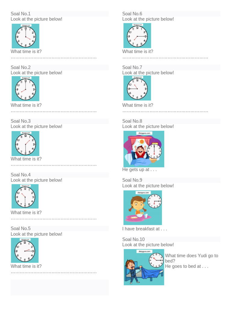 Time-Related Questions Worksheet | PDF