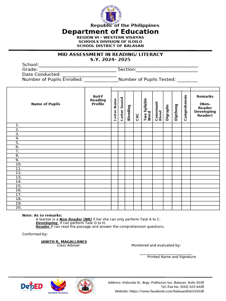 Mid Literacy Assessment Form 2025 Edited | PDF | Human Communication ...