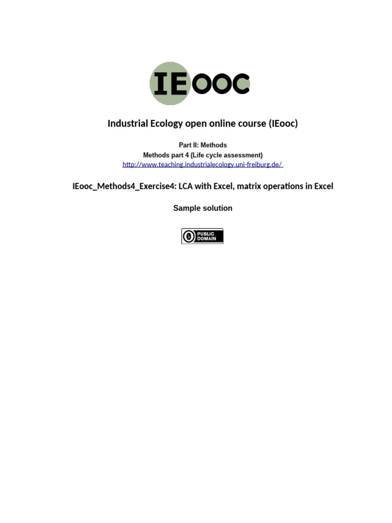 IEooc Methods4 Exercise4 LCA Excel Solution | PDF