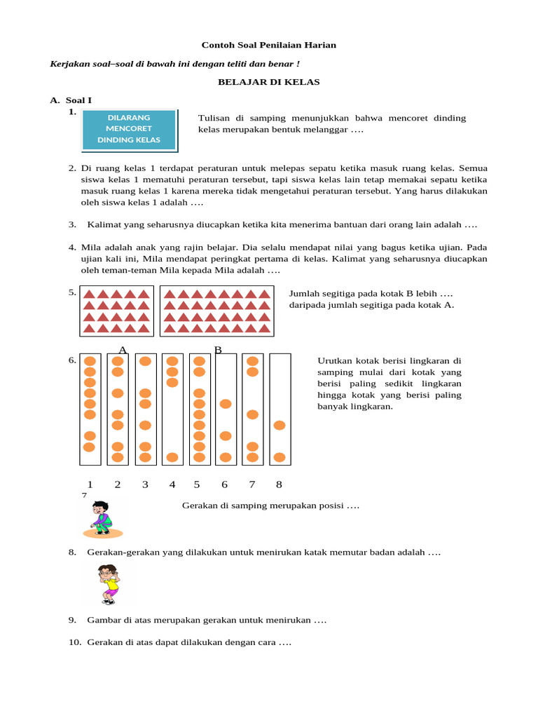 soal kelas 1 tema 7 subtema 2 | PDF