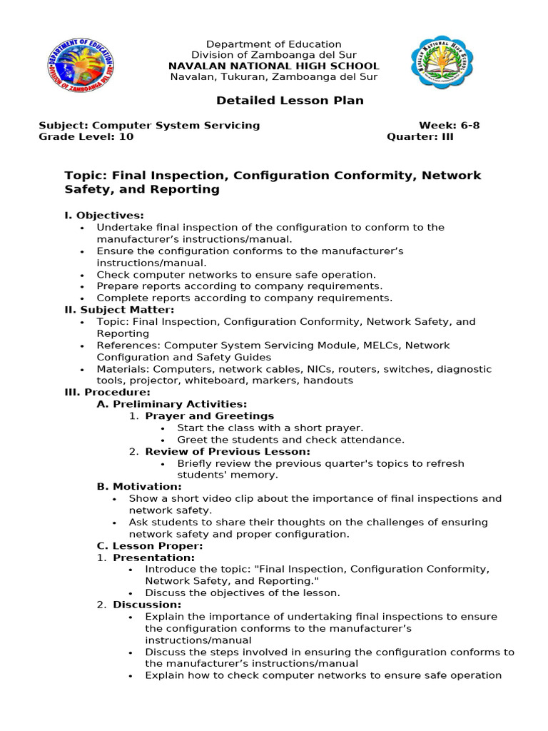 Lesson Plan Ict 10 Week 6-8 | PDF | Learning