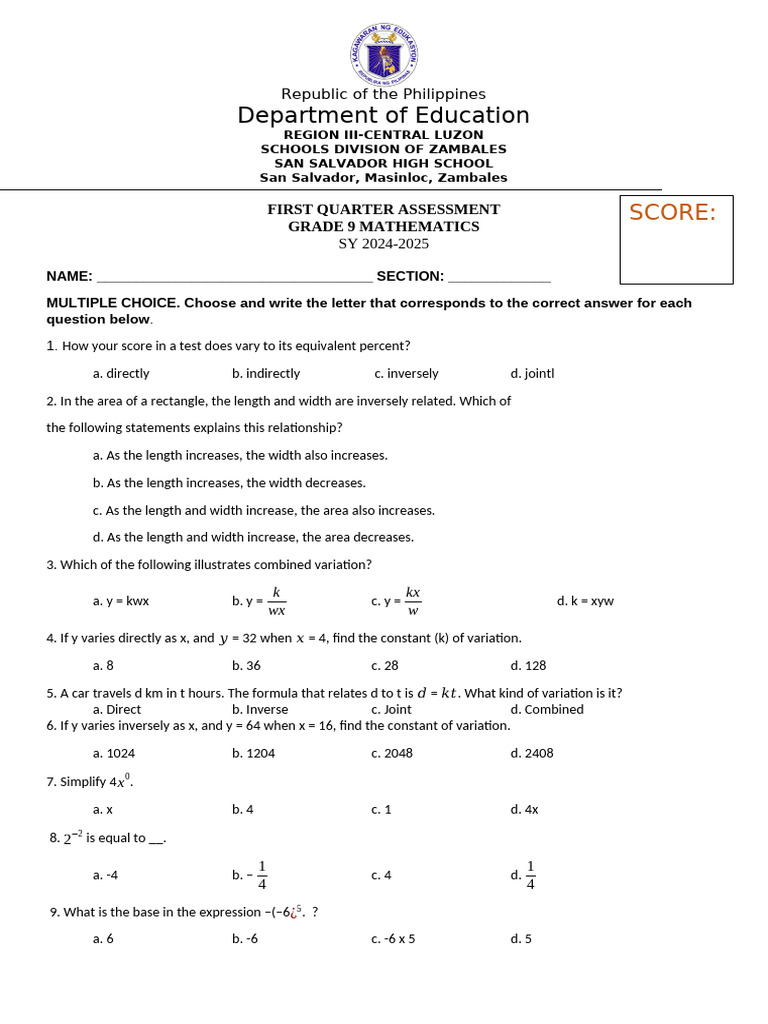 grade 9 2nd quarter | PDF | Quadratic Equation | Area