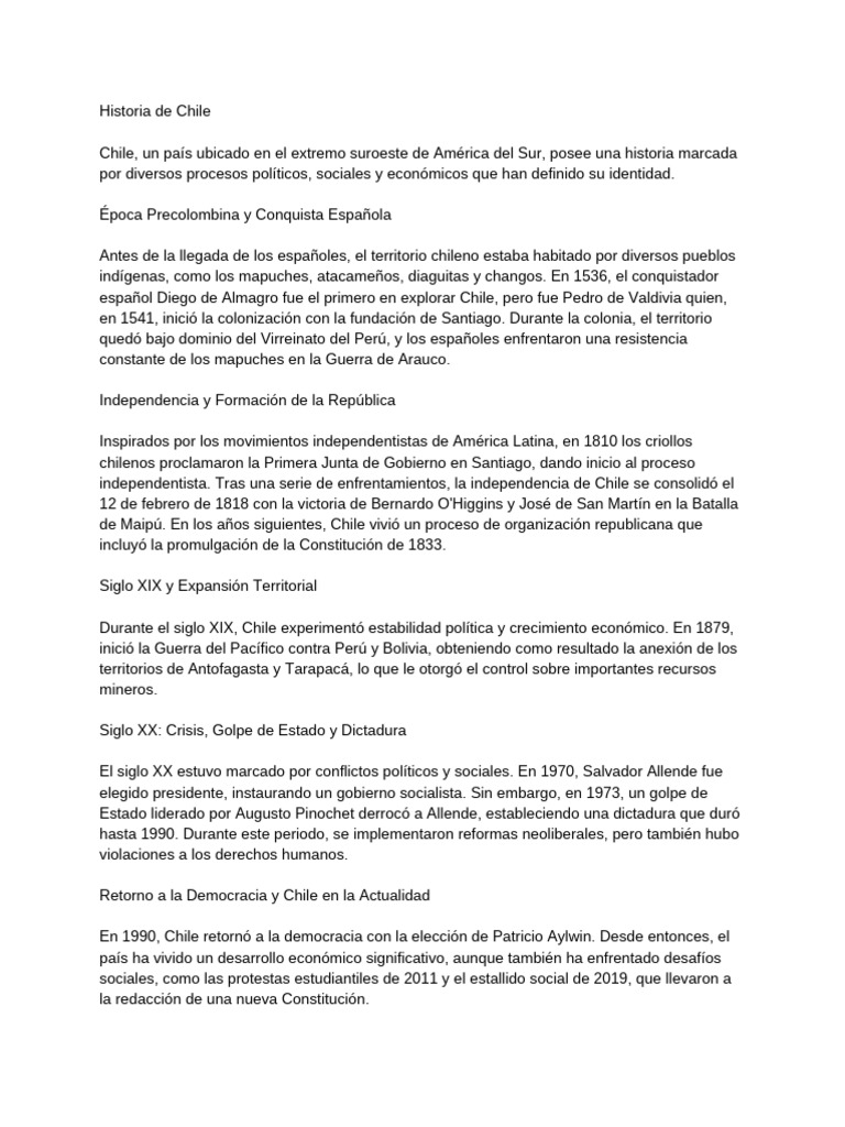 Historia de Chile | PDF | Chile | América del Sur