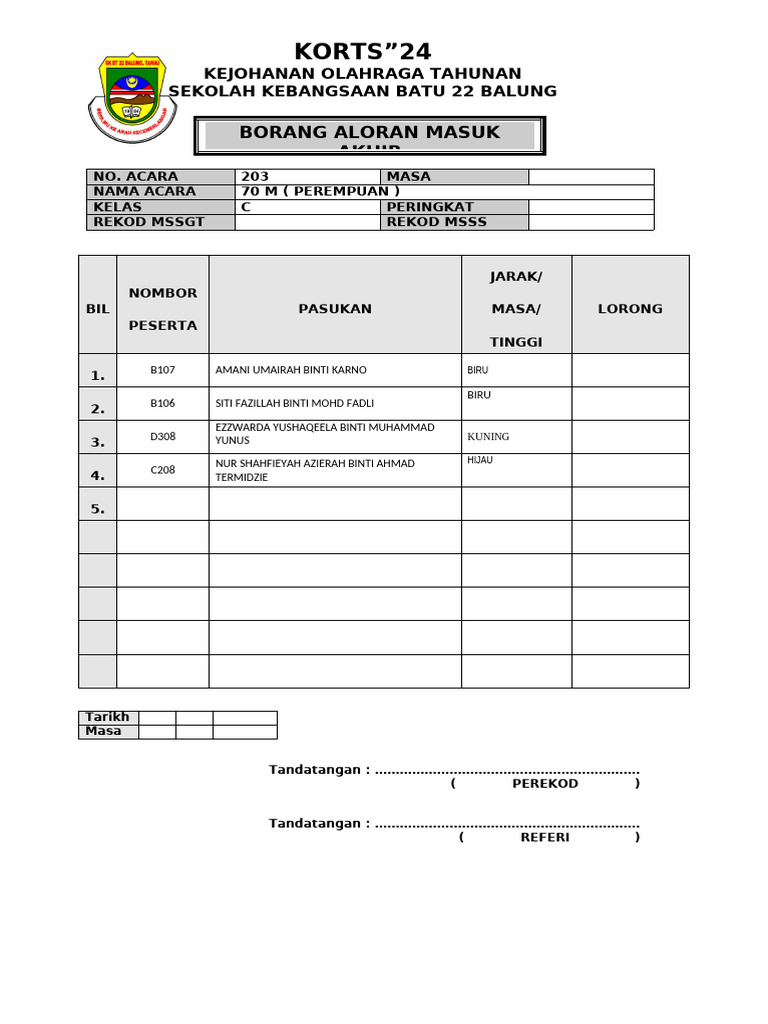 Borang Aloran Masuk | PDF