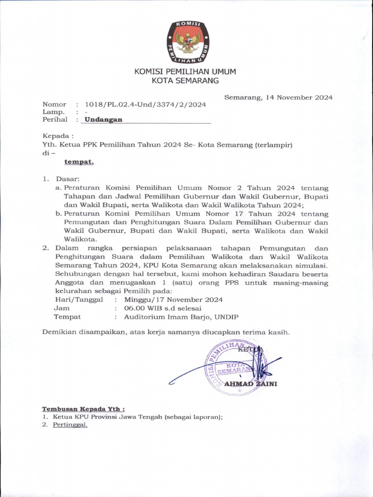 Undangan Simulasi Pemungutan Dan Penghitungan Suara Pemilihan Tahun 2024-PPK | PDF