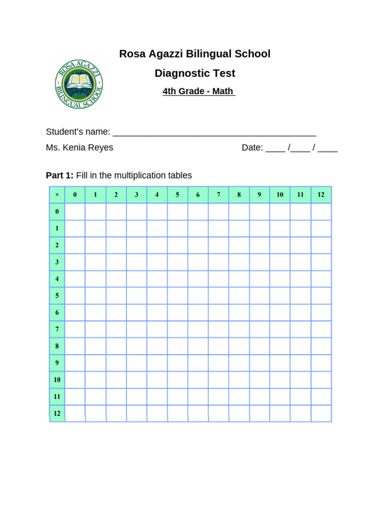 4th Grade Math Diagnostic Test | PDF