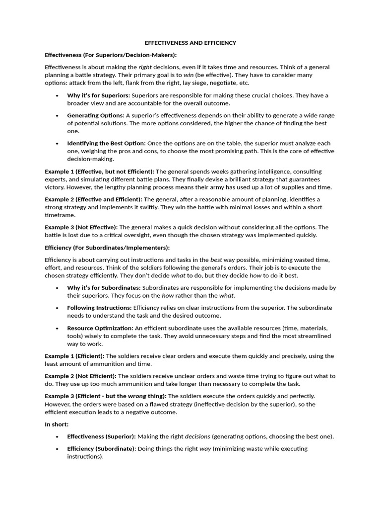 Effectiveness and Efficiency | PDF | Decision Making | Cognition