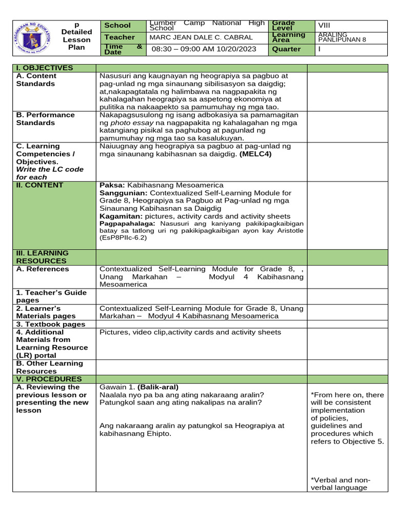 COT 1 Lesson Plan | PDF