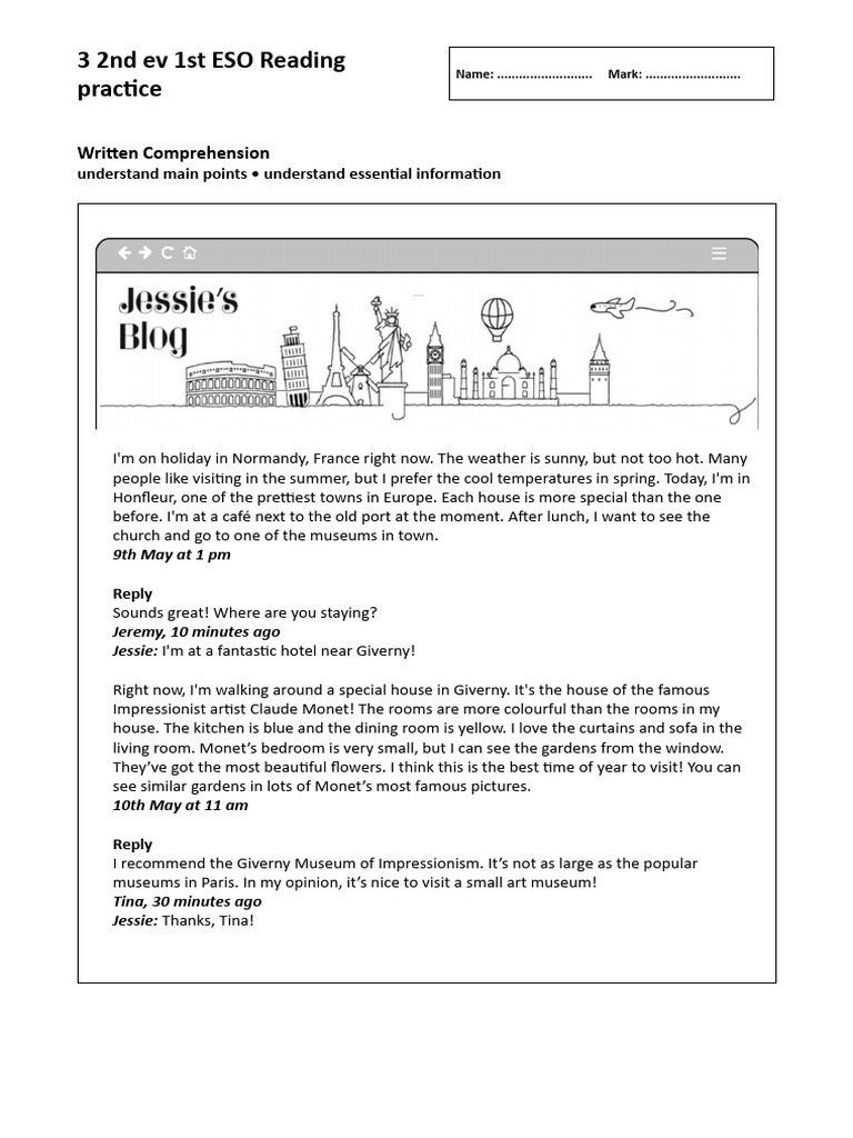 3 2nd ev 1st ESO Reading practice | PDF | Claude Monet | Impressionism