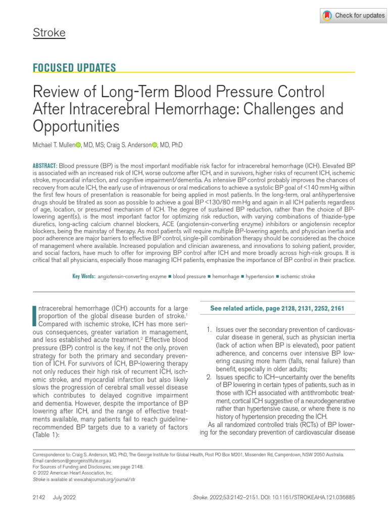 Mullen Anderson 2022 Review of Long Term Blood Pressure Control After Intracerebral Hemorrhage ...