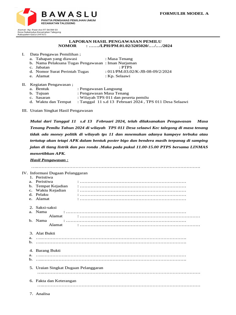Pengawasan Masa Tenang Pemilu 2024 | PDF