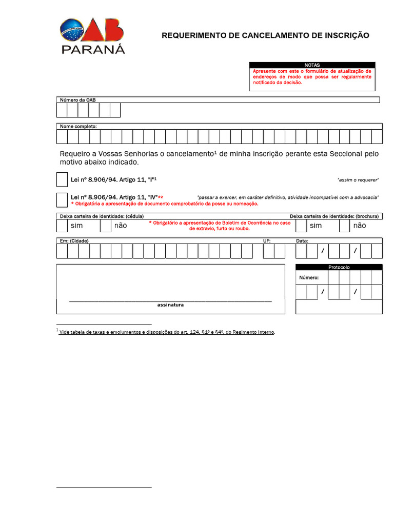 Requerimento de Cancelamento de Inscricao | PDF | Brasil