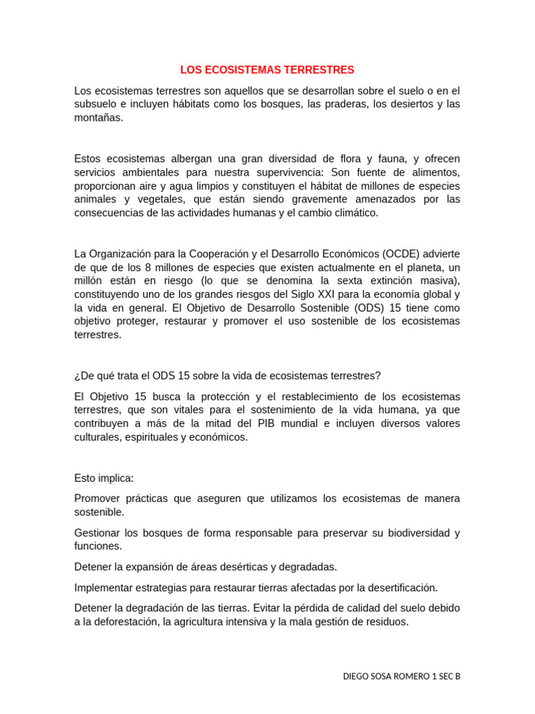Los Ecosistemas Terrestres | PDF | Deforestación | Biodiversidad