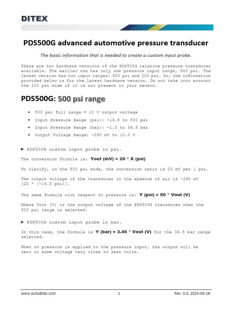 PDS500G Custom Input Probe | PDF | Pressure | Physical Quantities