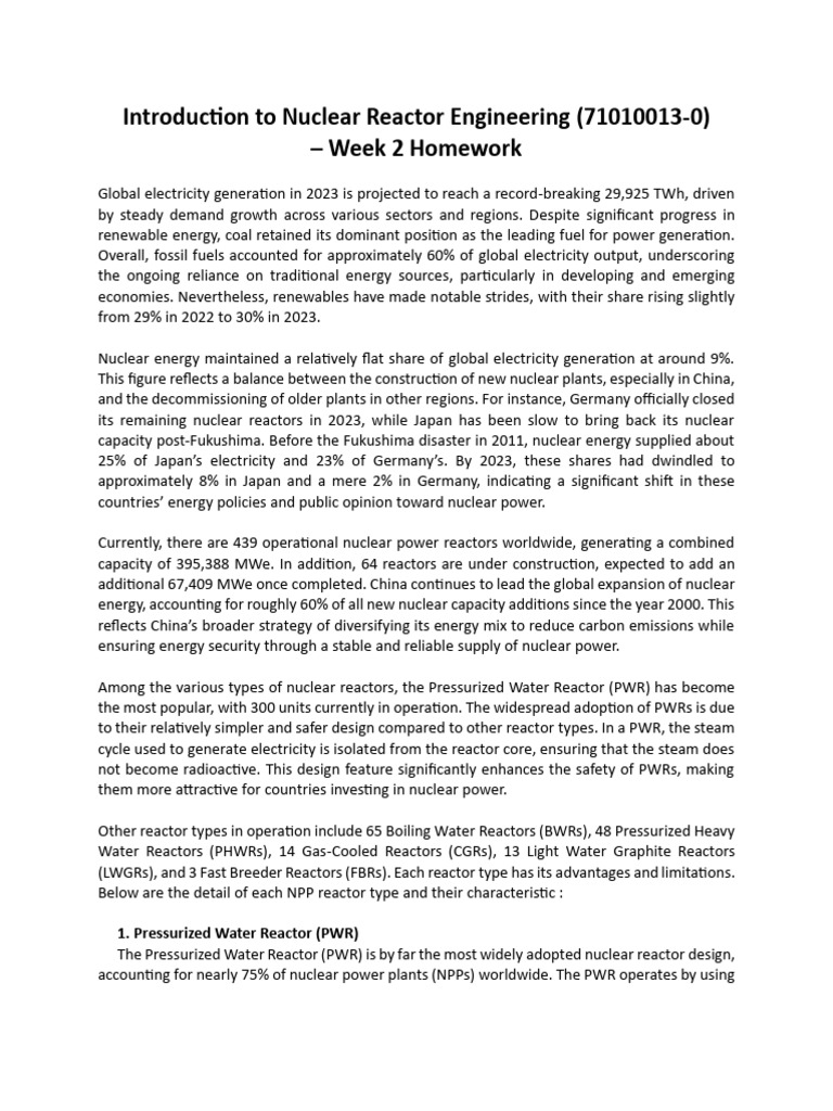 Homework 2 - Akbar Kusuma 2024280238 | PDF | Pressurized Water Reactor | Nuclear Reactor