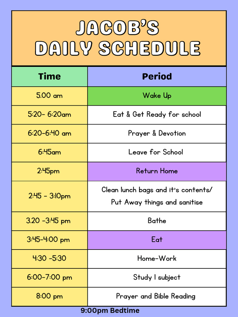Jacob's Daily Schedule Breakdown | PDF