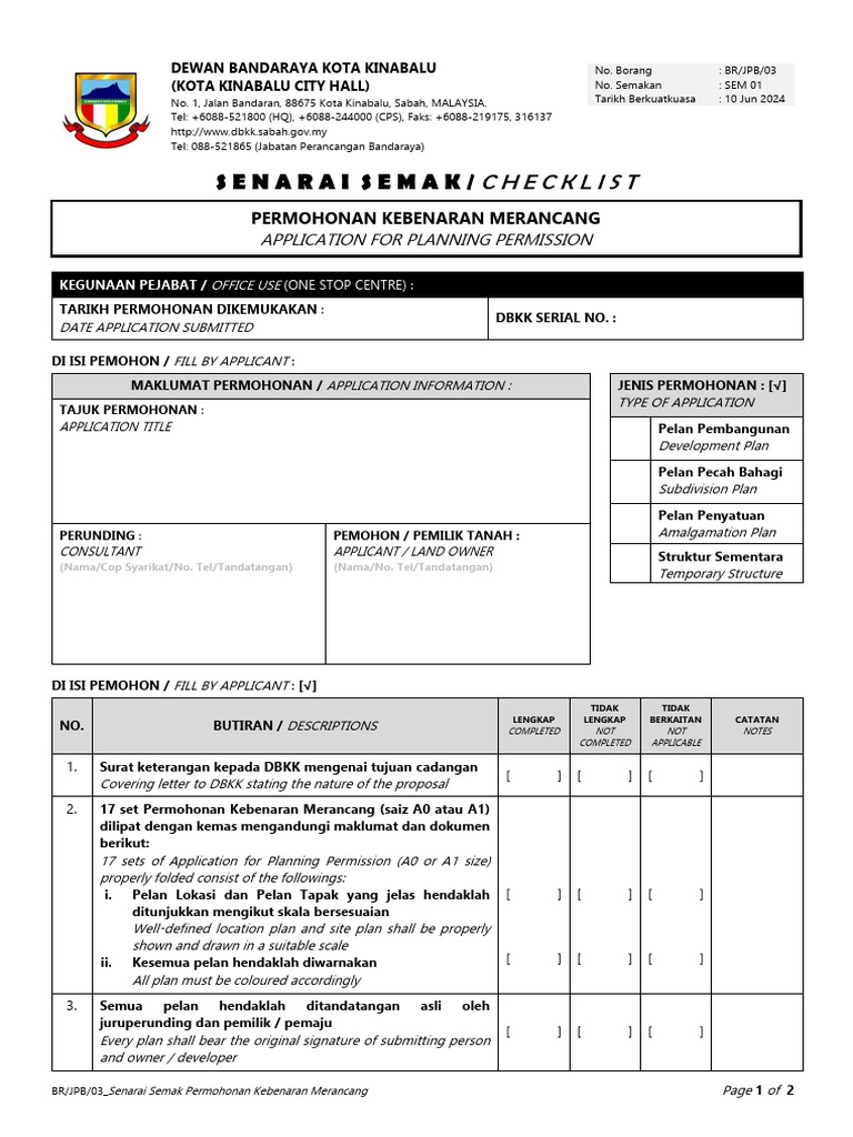 BR - JPB - 03 - Senarai Semak Kebenaran Merancang 02.09.2024 | PDF