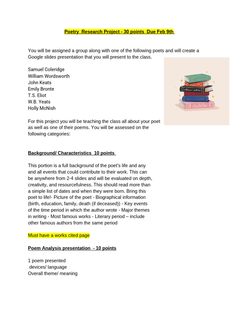 Poetry Research Project Guidelines | PDF