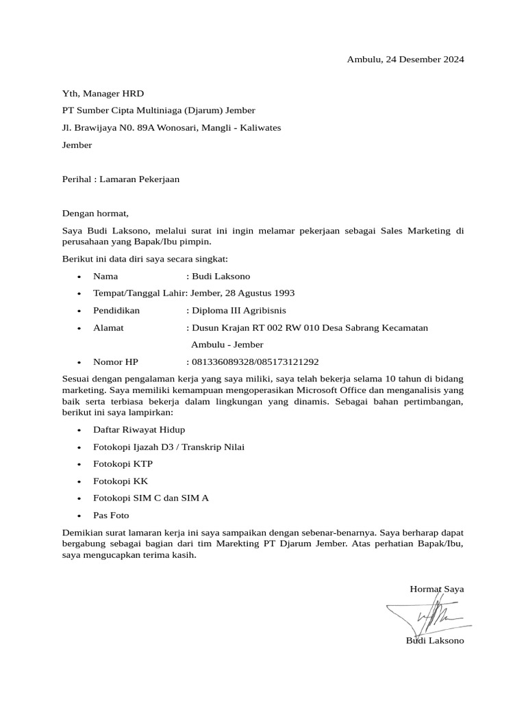 Lamaran PT Djarum | PDF