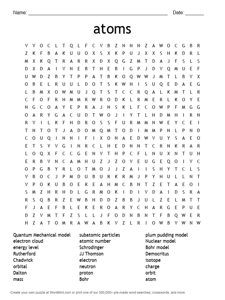 atoms word search | PDF | Atomic Orbital | Applied And ...