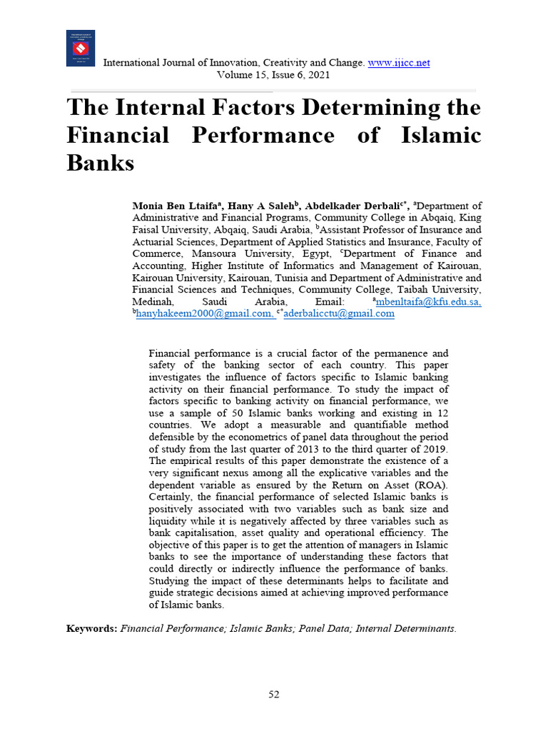 Internal Factors Affecting Islamic Banks' Performance | PDF | Multicollinearity | Linear Regression