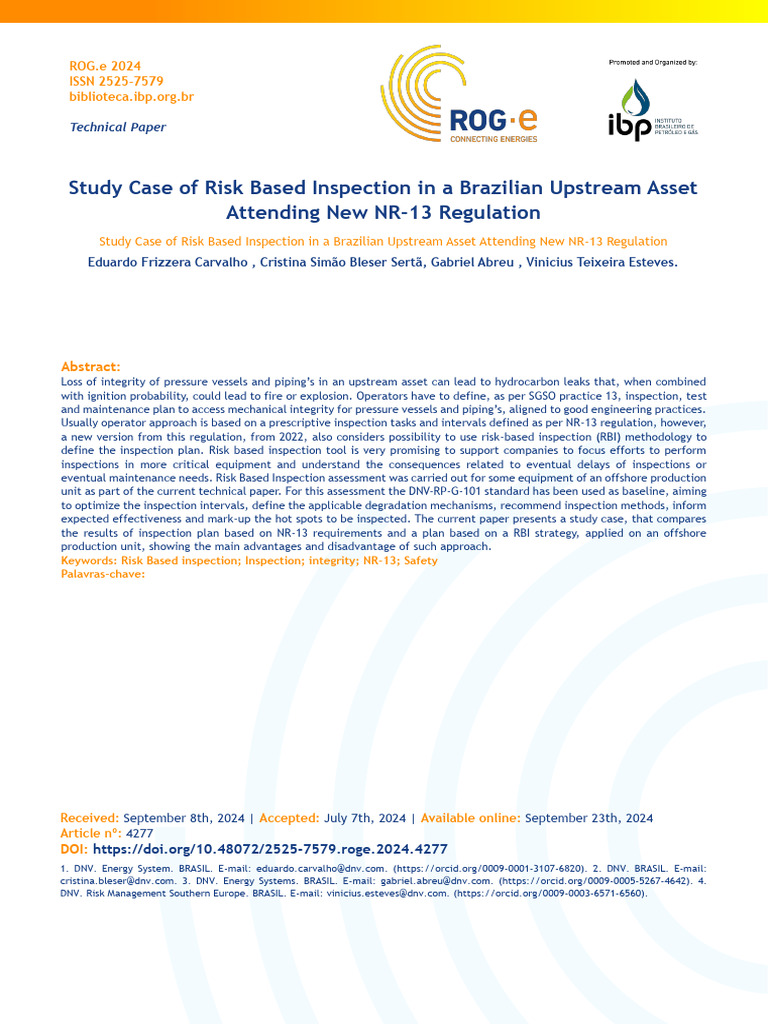 Risk-Based Inspection in Brazilian Upstream | PDF | Risk | Safety