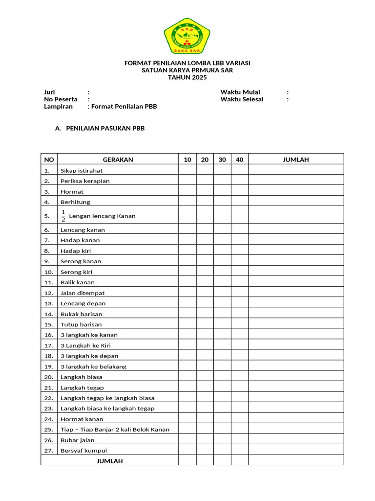 Blangko Penilaian PBB | PDF