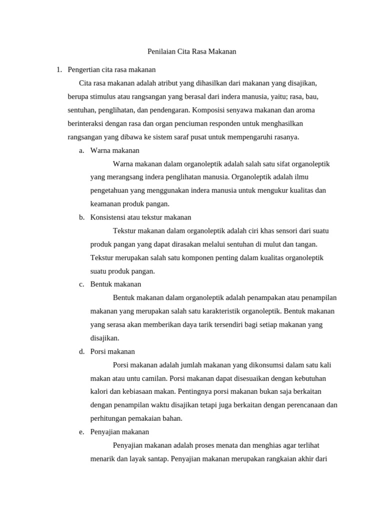 Uji Organoleptik Cita Rasa Makanan | PDF