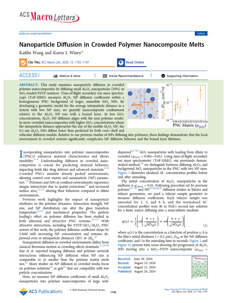Nanoparticle Diffusion in Crowded Polymer Nanocomposite Melts | PDF | Nanoparticle | Diffusion