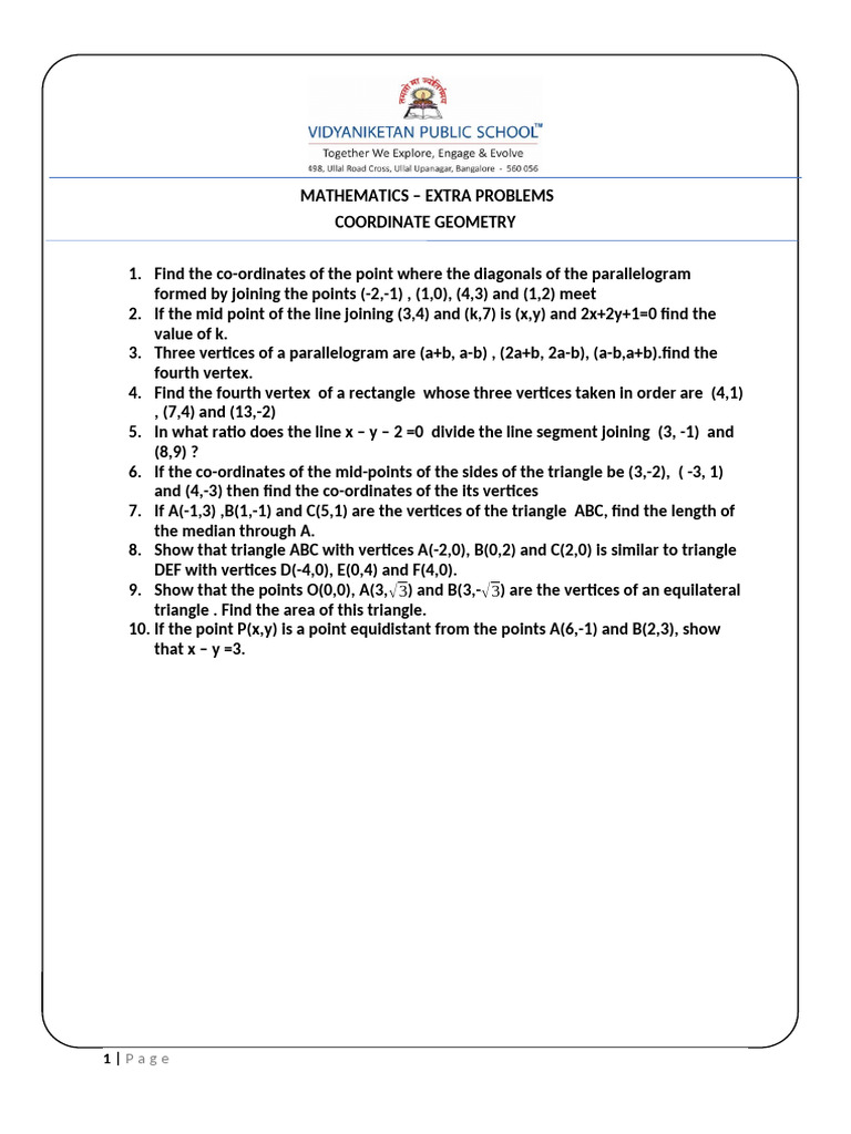 Coordinate Geometry Problem Set | PDF