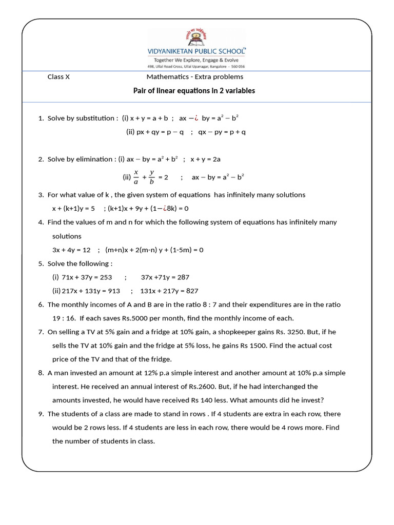 Linear Equations Extra Questions | PDF | Rectangle | Mathematics