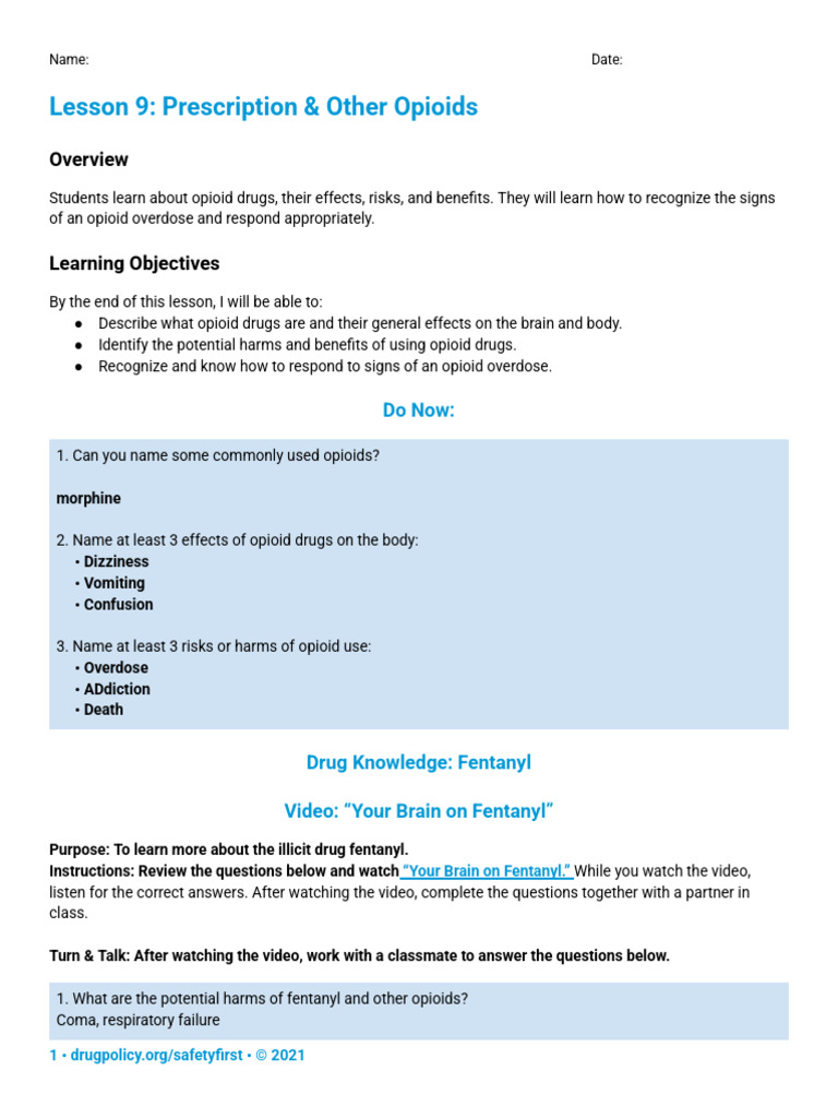 Hyperdoc Lesson 9_Prescription & Other Opioids_2021_final_Worksheet ...