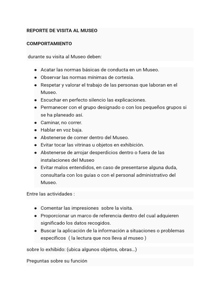 Reporte de Visita Al Museo (1).Docx | PDF