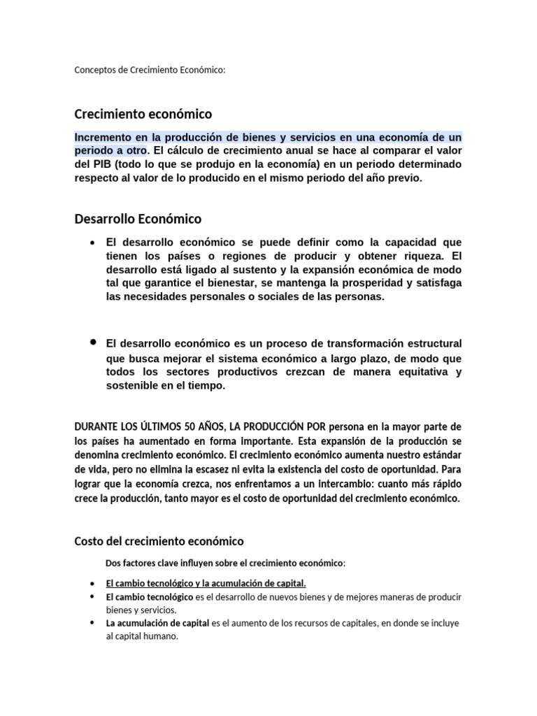 Conceptos de Crecimiento Económico | PDF | Producto Interno Bruto | Crecimiento económico
