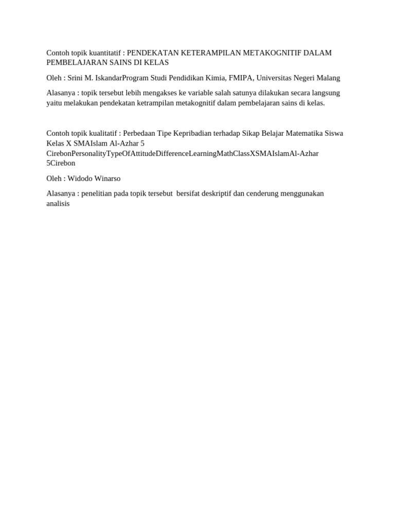 Contoh topik kuantitatif | PDF