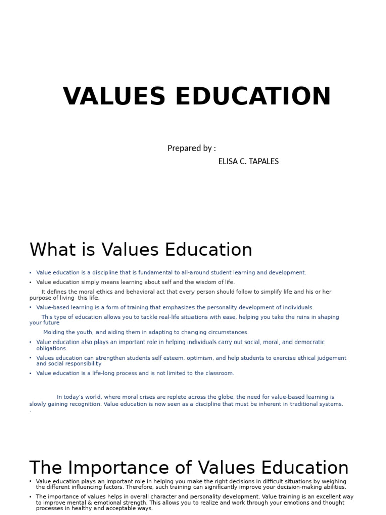 Values Education Lesson 1 | PDF | Empathy | Disciplines