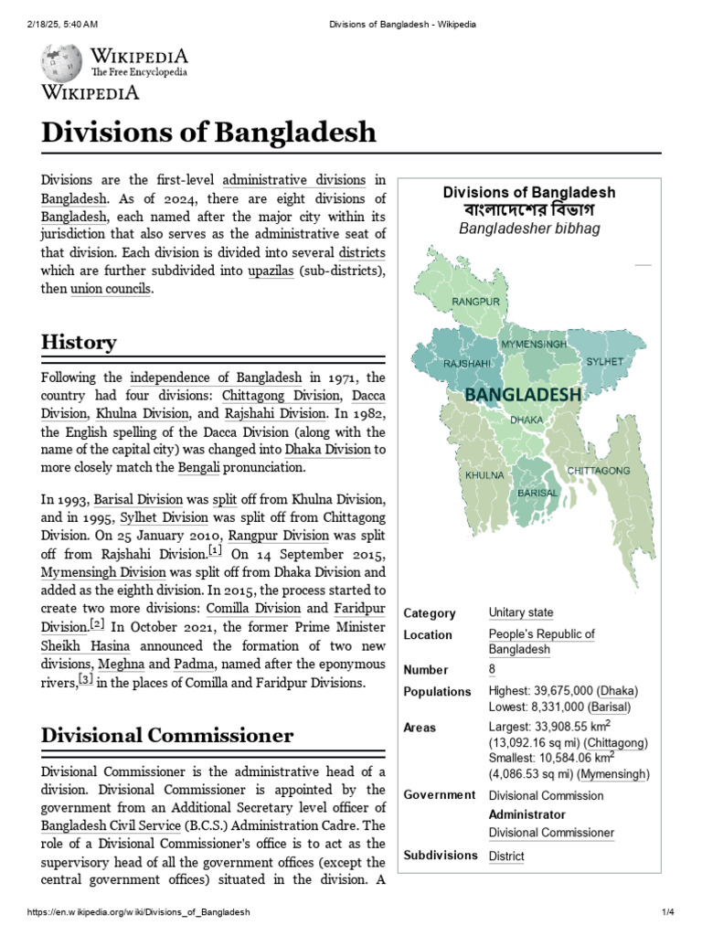 Bangladesh Divisions Overview 2025 | PDF | Bangladesh