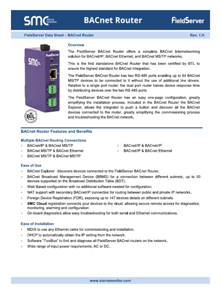 BACnet to IP Router MSA | PDF