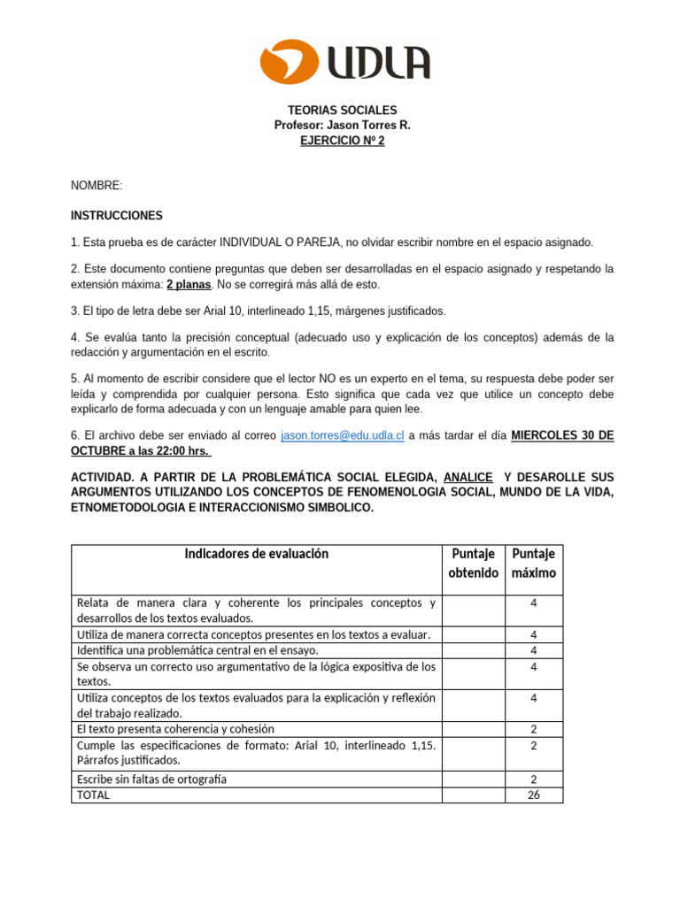 Rubrica Ejercicio 2 - Teorias Sociales | PDF | Comunicación humana