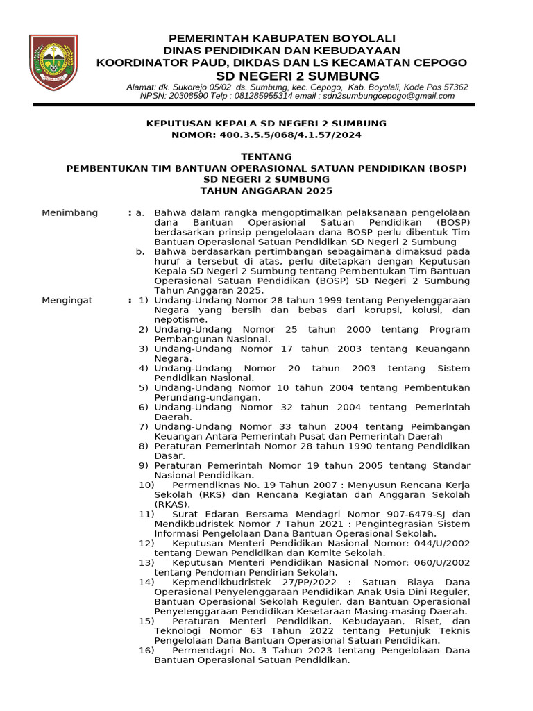 SK Tim Bos 2025 SDN 2 Sumbung | PDF