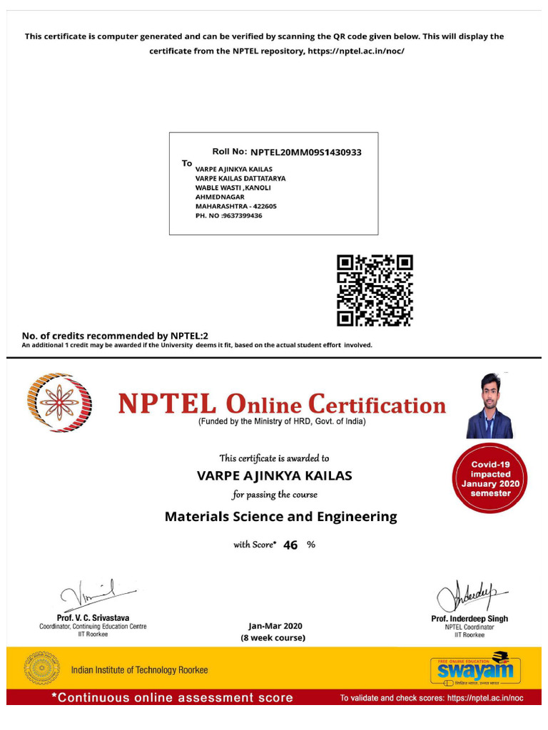 nptel CERTIFICATE | PDF