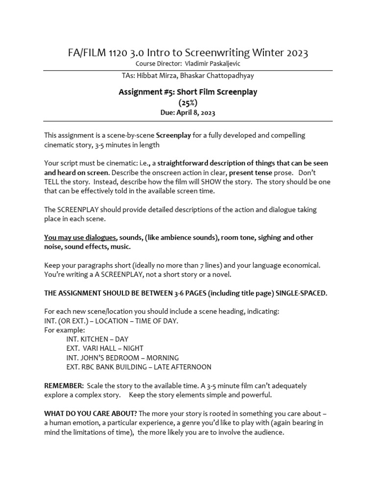 5 - Short Film SCREENPLAY WINTER2023 | PDF | Screenplay