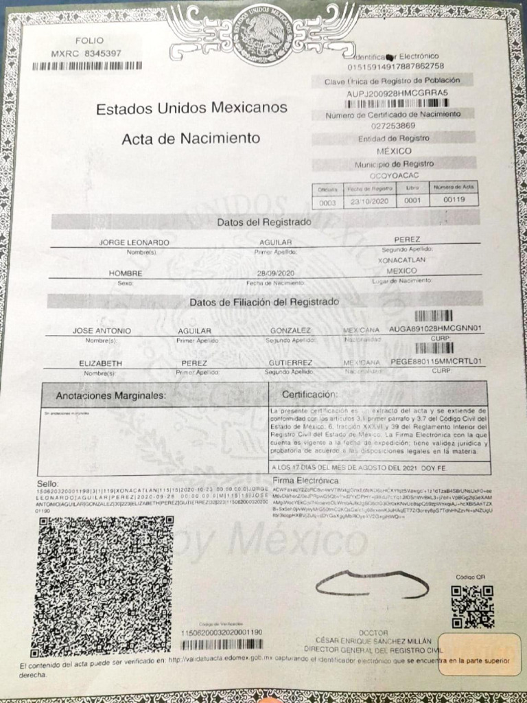 Acta de Nacimiento de Jorge Aguilar | PDF | Autenticación | Control de acceso