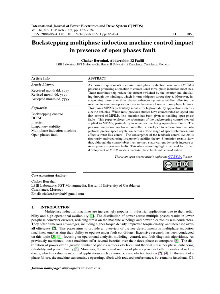 Backstepping Multiphase Induction Machine Control Impact in Presence of ...