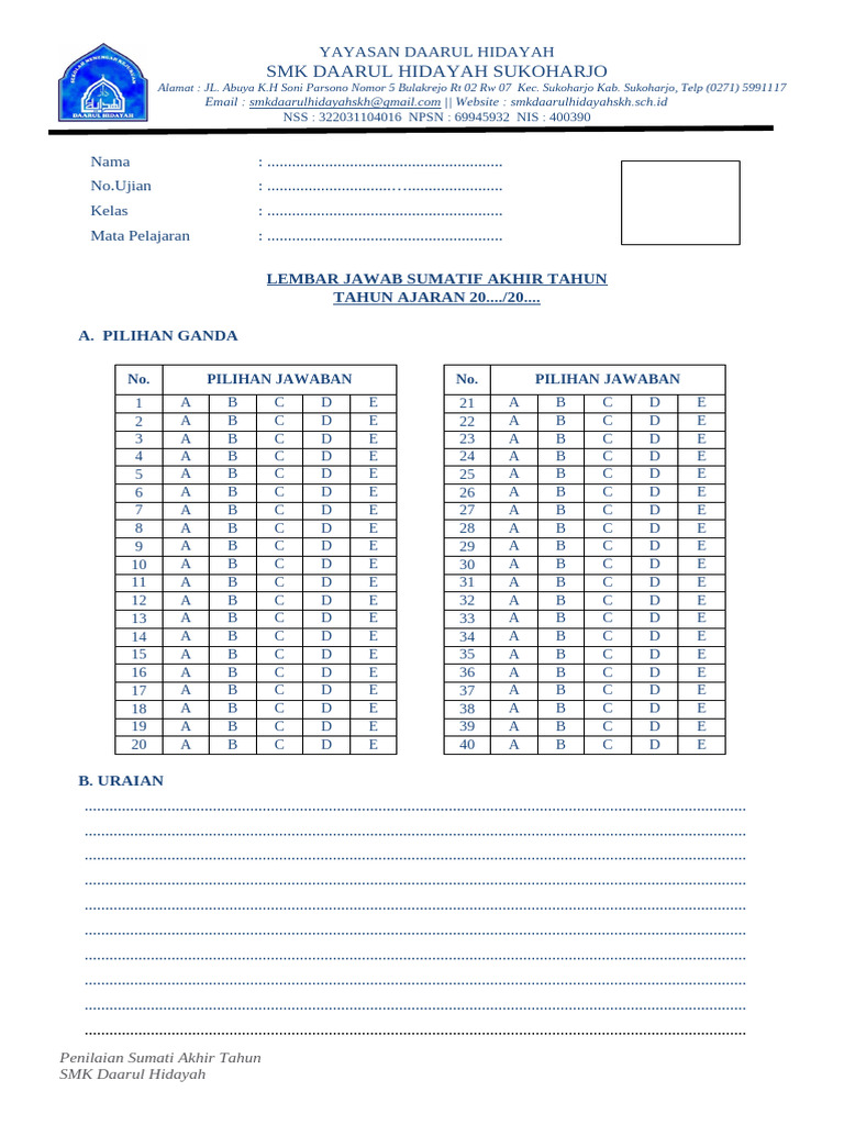Lembar Jawaban Psat 2024-1 | PDF